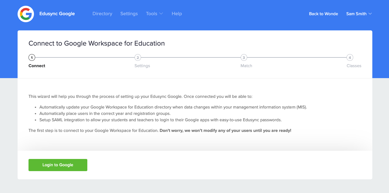Initial setup of Edusync Google – Edusync